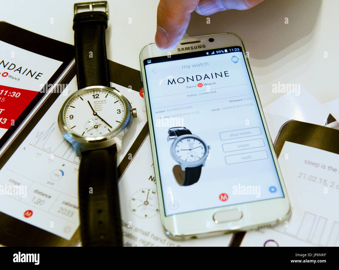A Swiss-made smartwatch (L) unveiled by Mondaine is seen in March 2015 ...