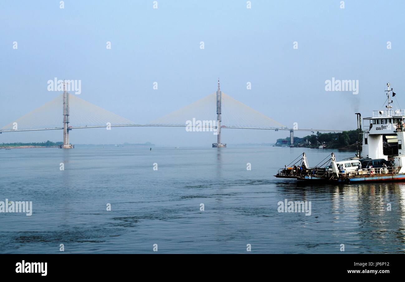 The Japan-funded "Tsubasa" (wing) bridge spans the Mekong River in ...