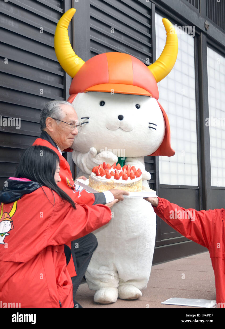 Hikonyan (C), a mascot character of the western Japanese city of Hikone ...