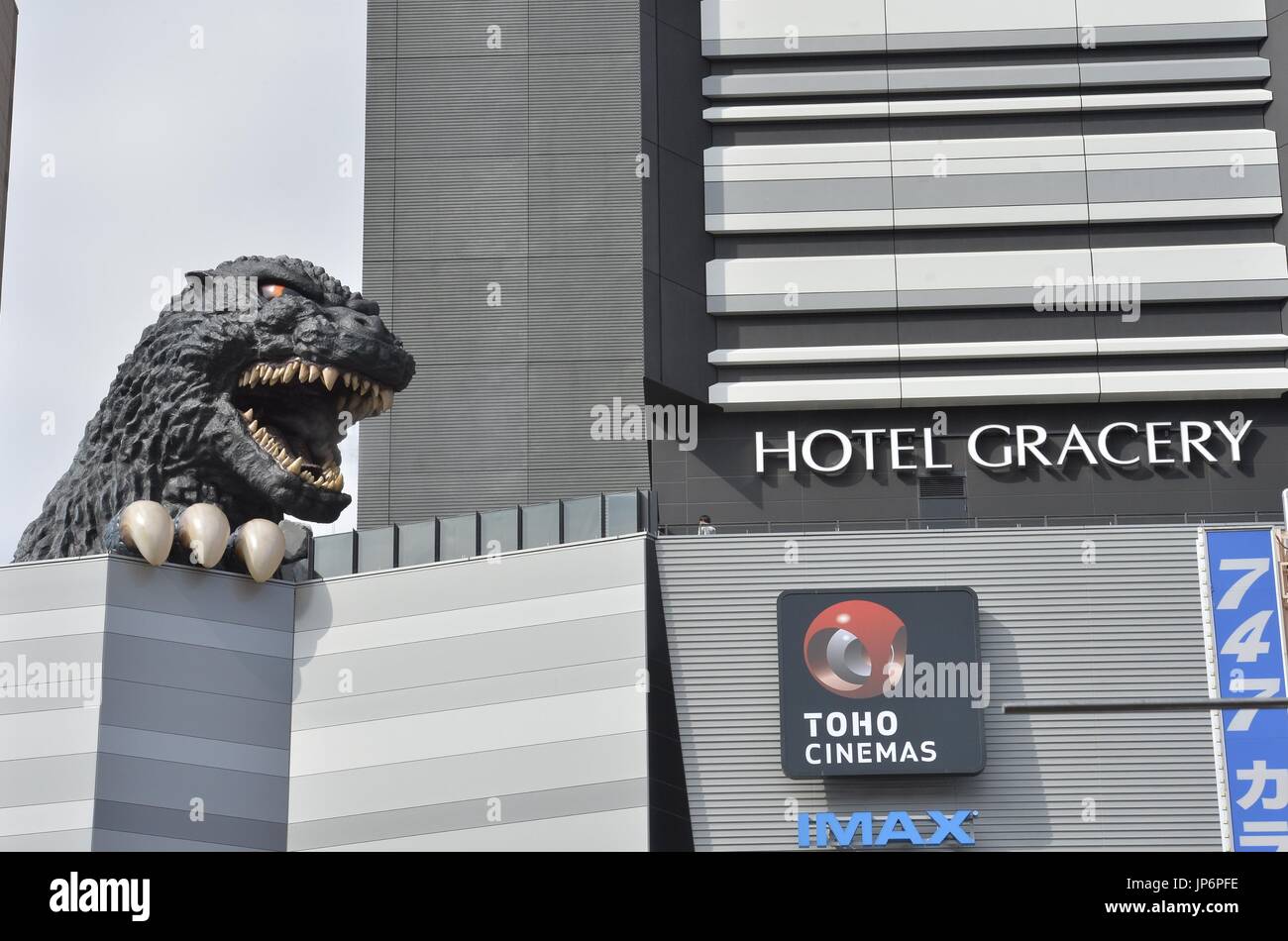 A 12-meter-tall "Godzilla head" appears on the eighth-floor outdoor ...