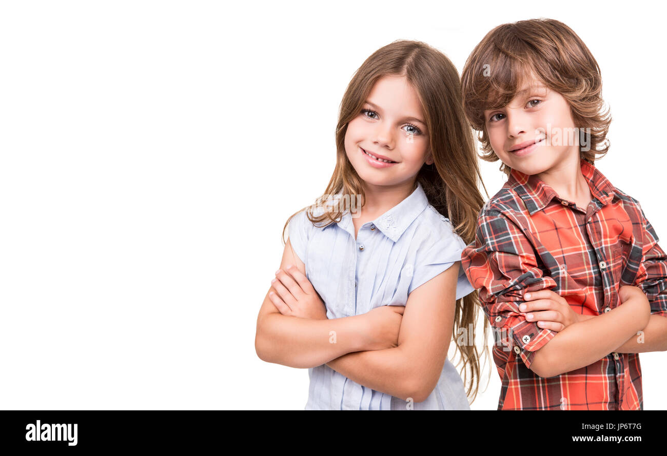 Cool little kids posing over white background Stock Photo - Alamy