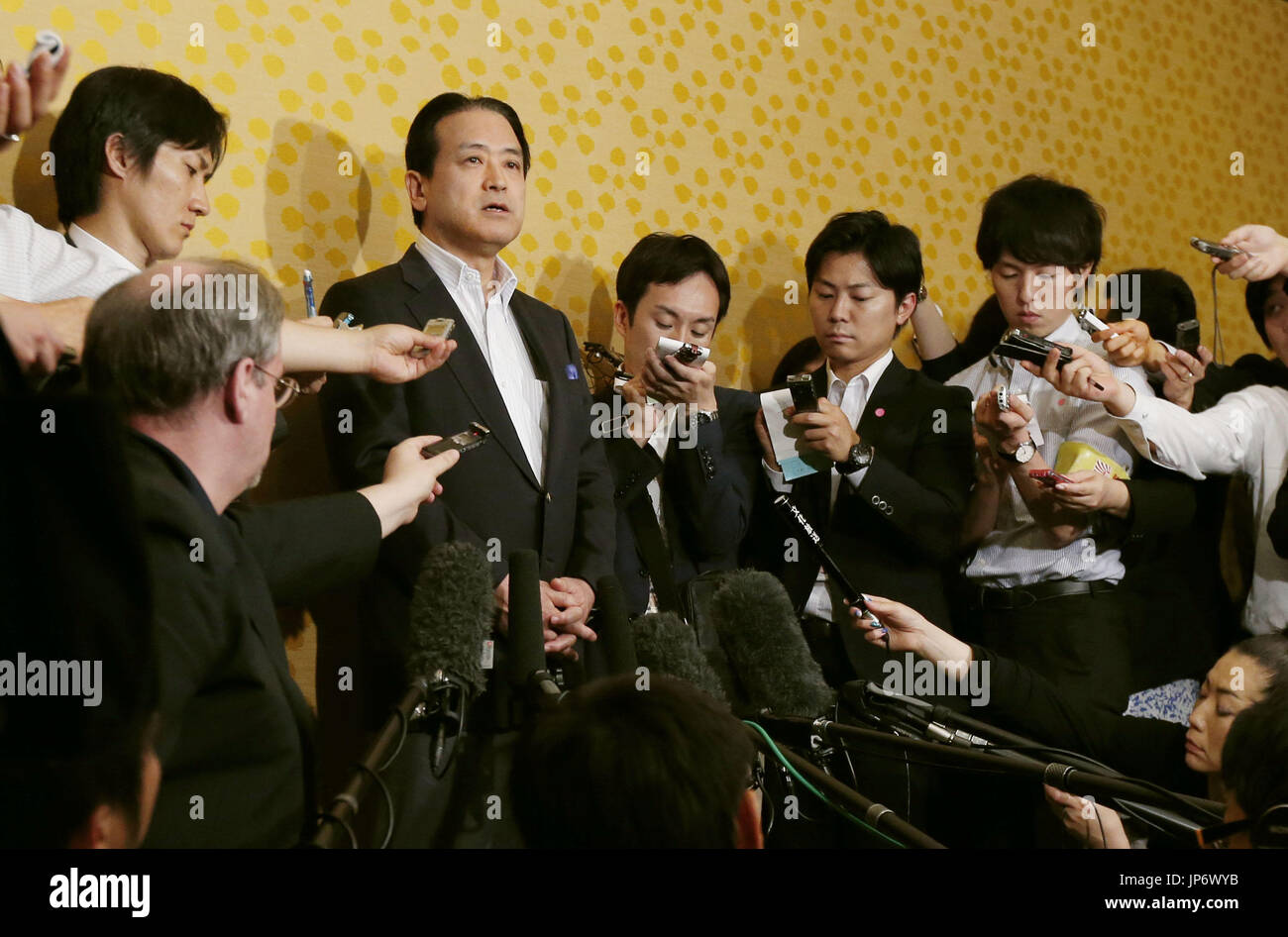 Kenji Eda, Japan Innovation Party leader, meets with reporters on May ...