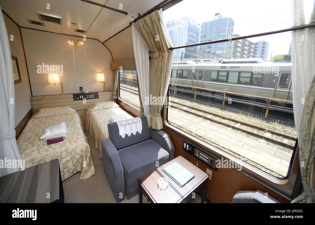 West Japan Railway Co. shows carriages of its luxury sleeper train ...