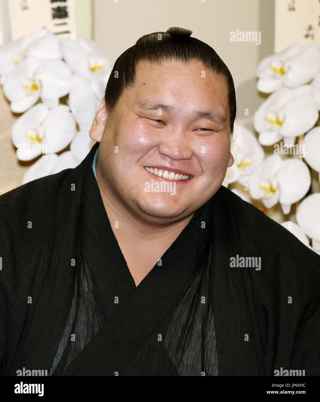 Sekiwake Terunofuji holds a press conference at the Isegahama stable in ...