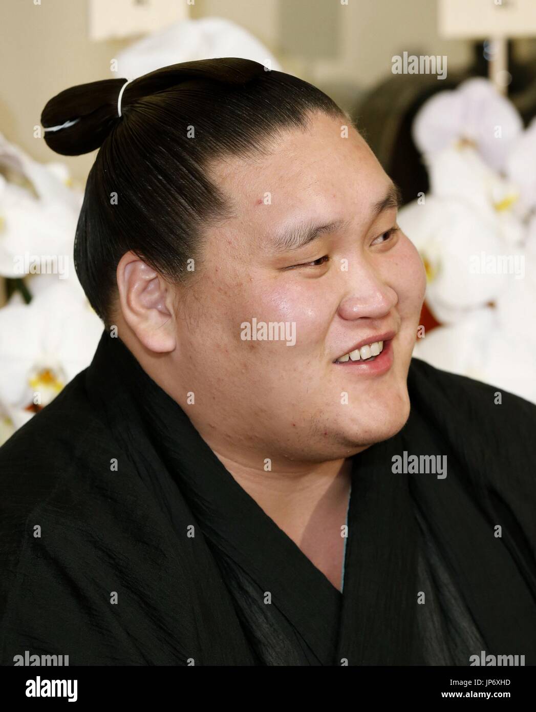 Sekiwake Terunofuji holds a press conference at the Isegahama stable in ...