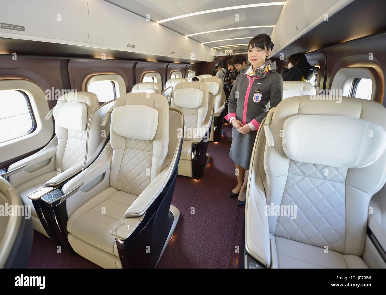 Photo shows a "Gran Class" luxury section of a W7 series bullet train ...