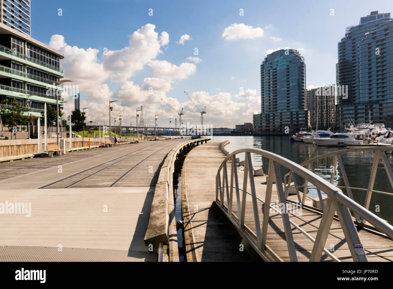 Melbourne, Australia waterfront wharfs and city buildings Stock Photo ...
