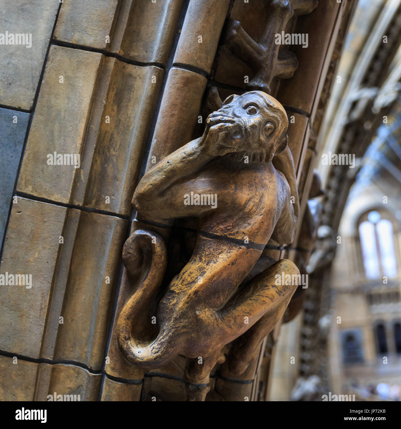 Gargoyle, one of 78 monkeys that climb the arches of the Hintze Central ...