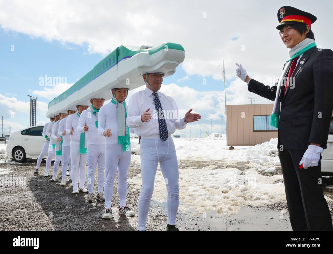 Members of a group of young businesspeople in Hakodate on Japan's ...