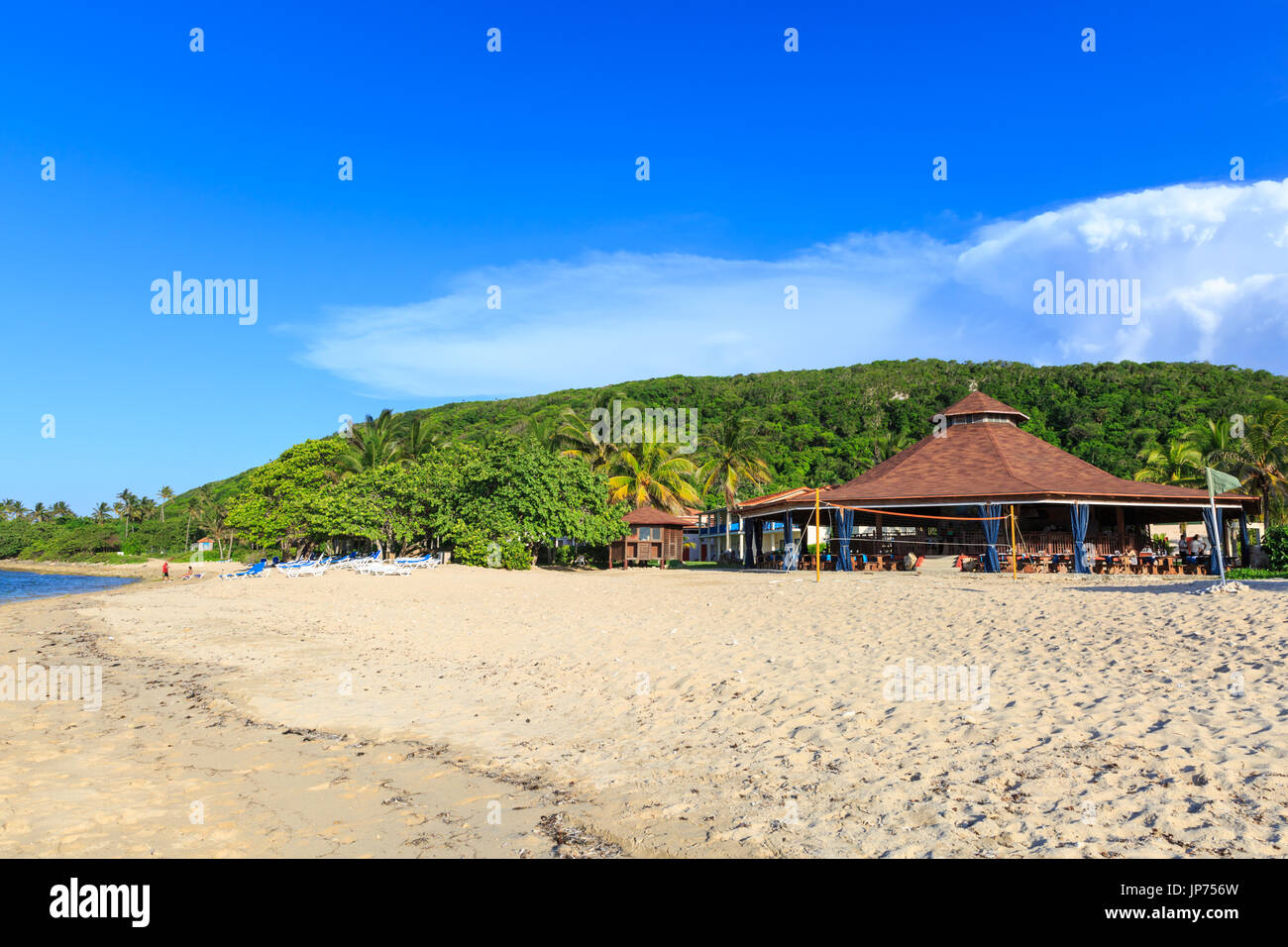 Jibacoa beach and beach bar of the Memories Jibacoa Hotel, Cuba Stock ...