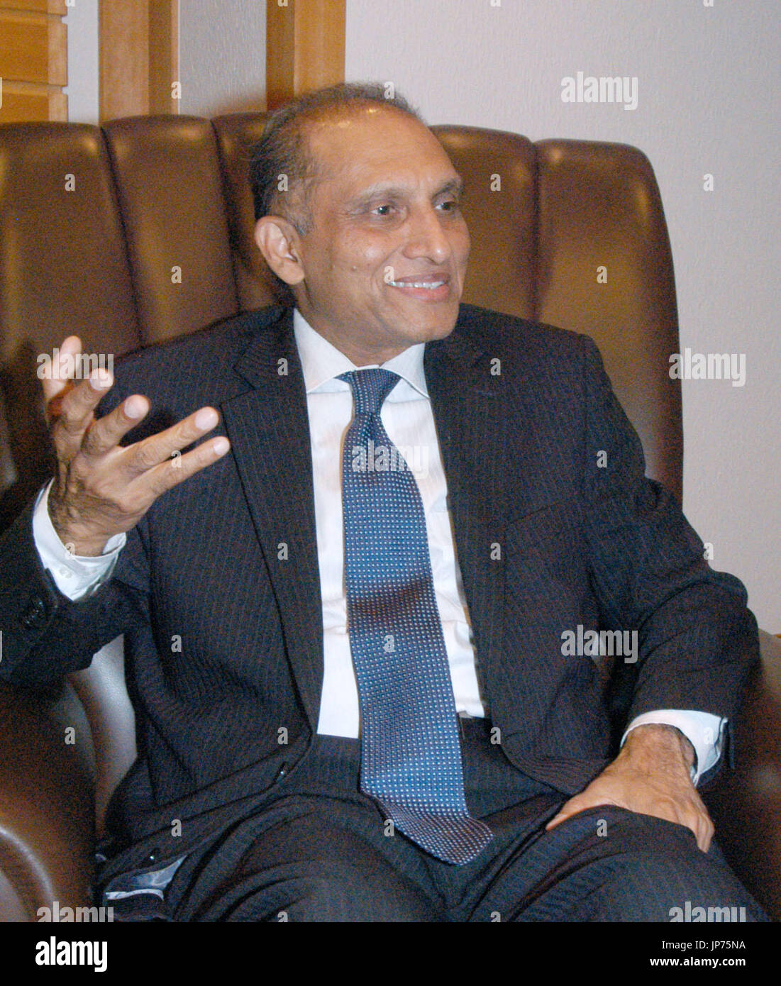Aizaz Ahmad Chaudhry, foreign secretary of Pakistan, speaks to Kyodo News in Tokyo on March 26 ...
