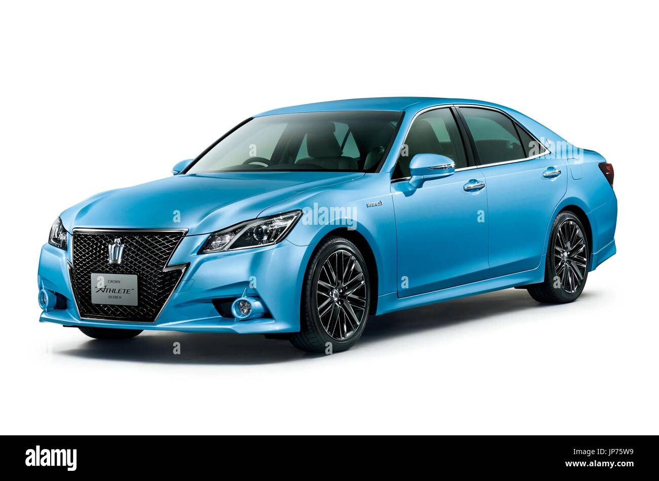 Toyota Motor Corp.'s sky-blue luxury sedan "Crown" is shown in an ...