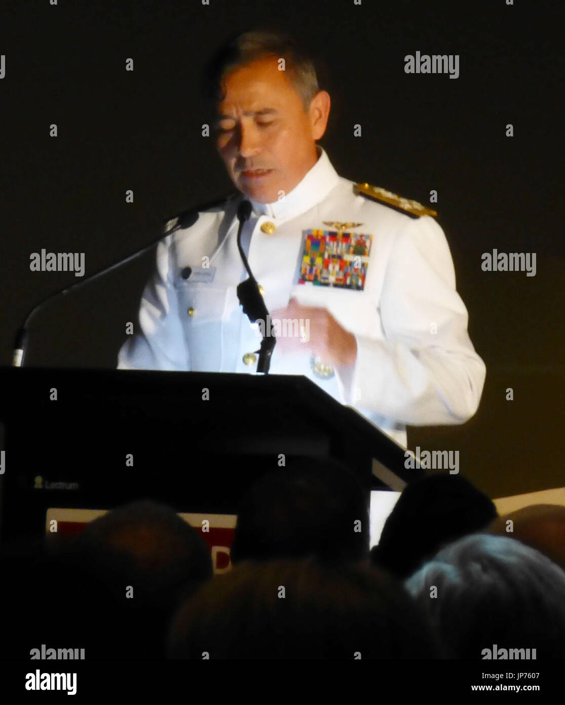 Harry Harris, commander of the U.S. Navy's Pacific Fleet, gives a ...