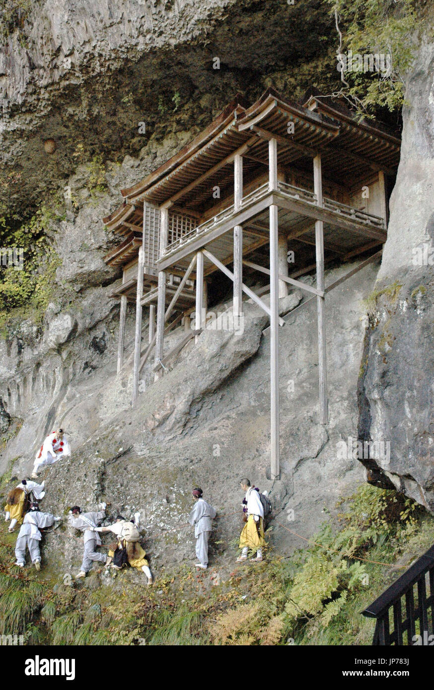 People climb to the Nageiredo Buddhist temple, known as Japan's "most ...