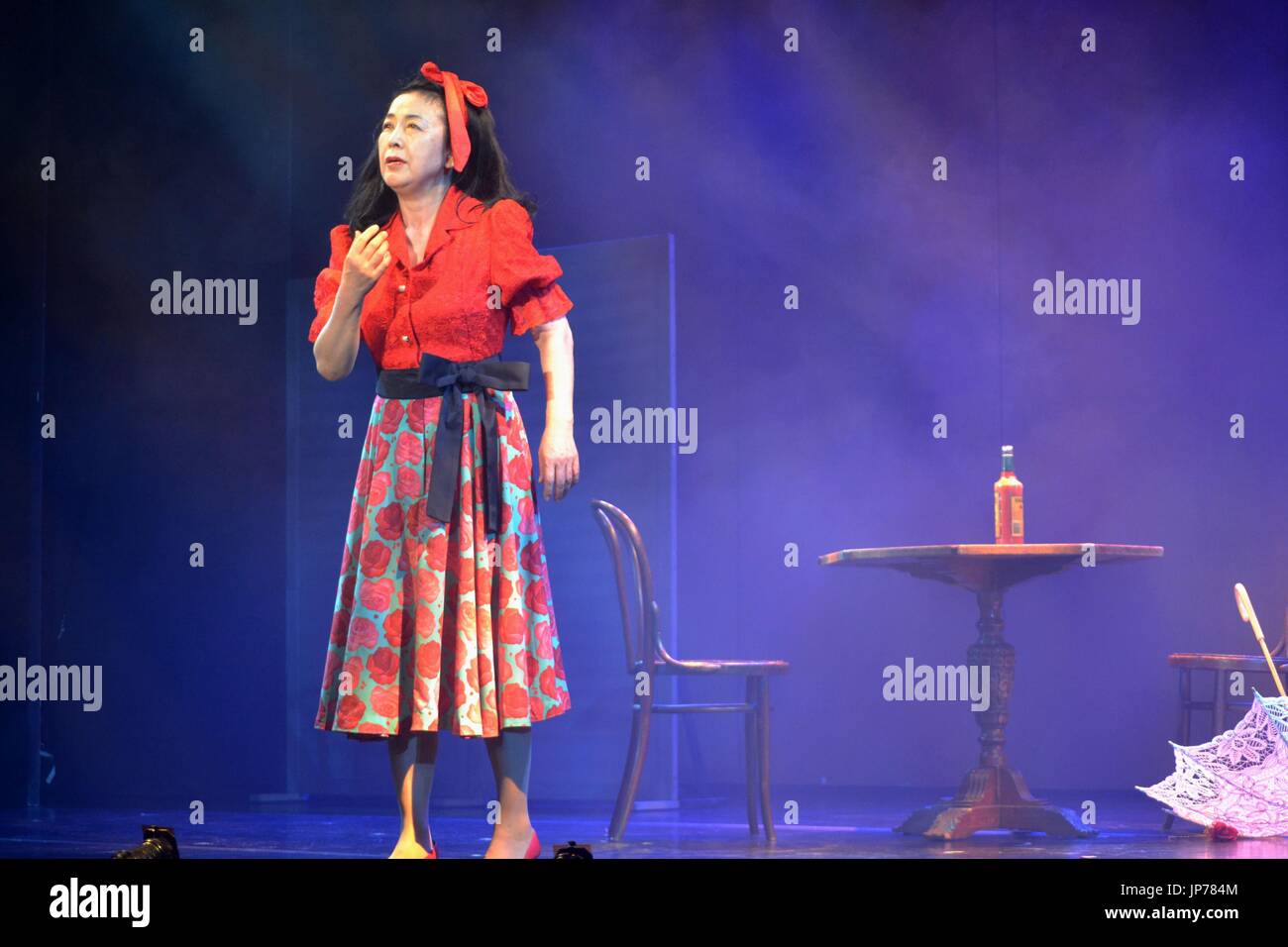 Actress Michiko Godai performs the one-woman play "Yokohama Rosa" at the Japan Society in New ...
