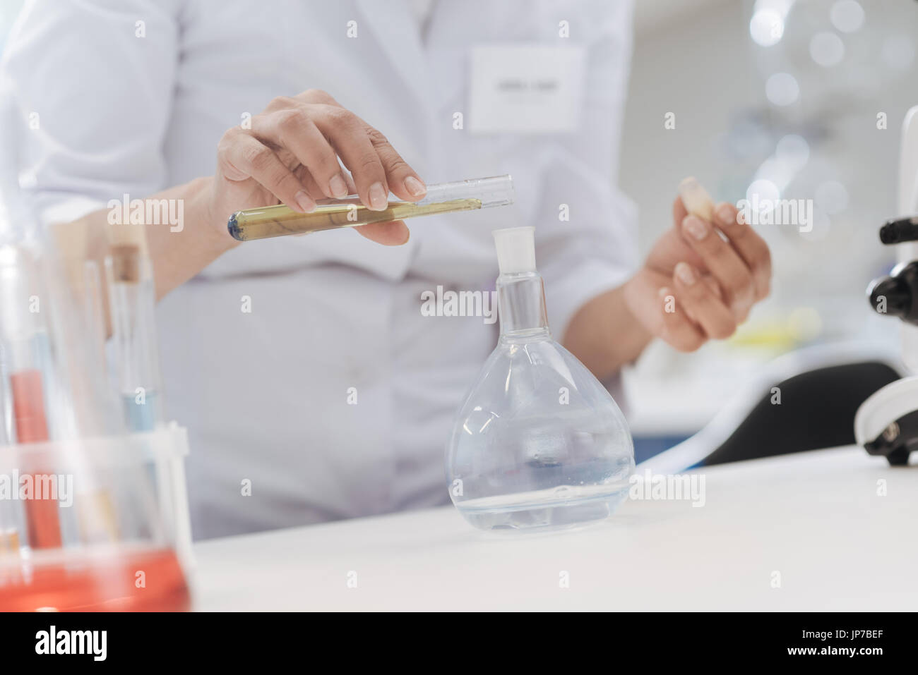 Scientific experiment being conducted in the chemical lab Stock Photo ...