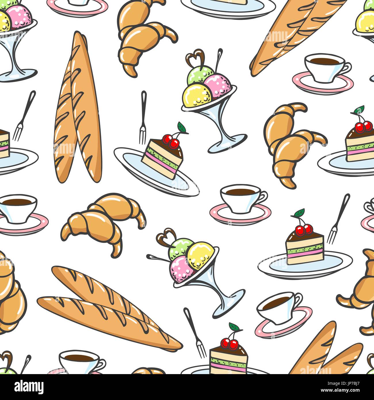 Hand Drawn Sweet Desserts Seamless Pattern Vector Illustration Stock