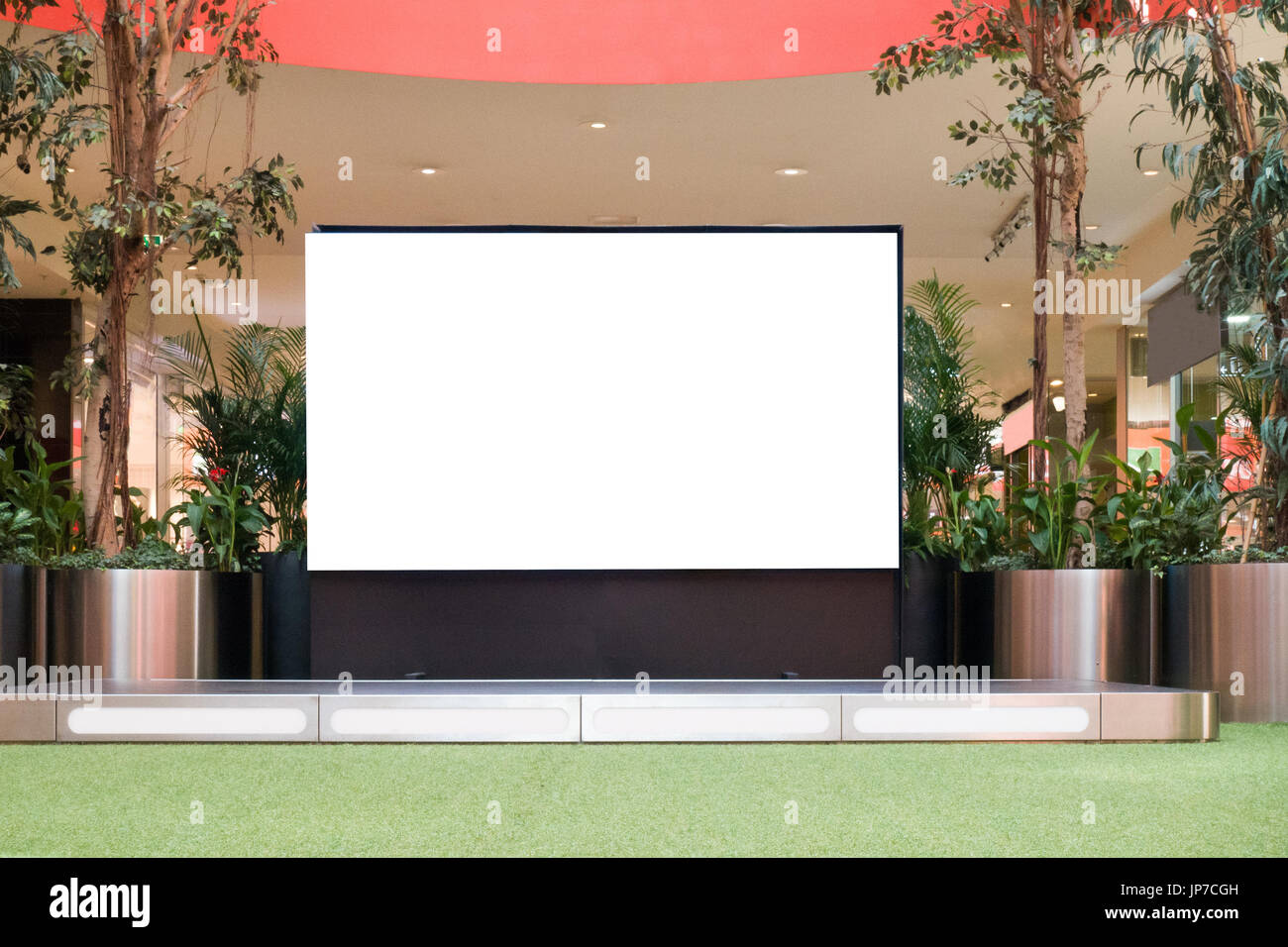 Mock up. Blank billboard, advertising stand in modern shopping mall ...