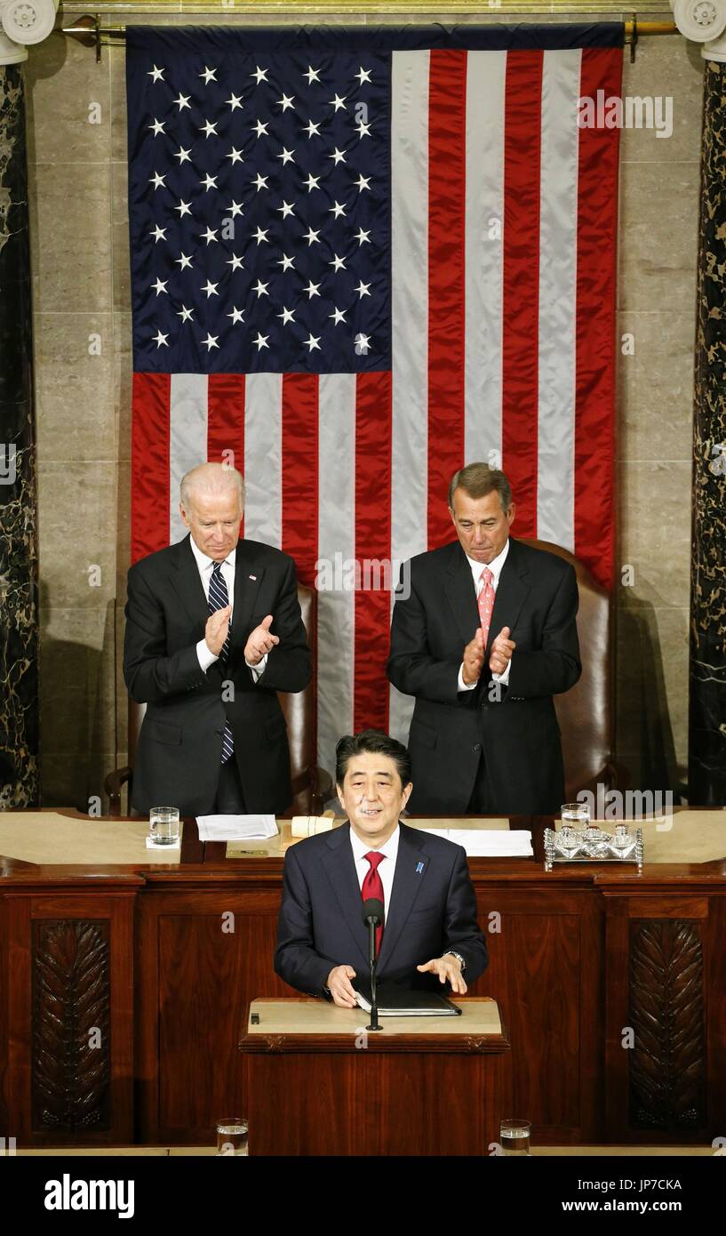 Japanese Prime Minister Shinzo Abe attends a joint session of the U.S ...