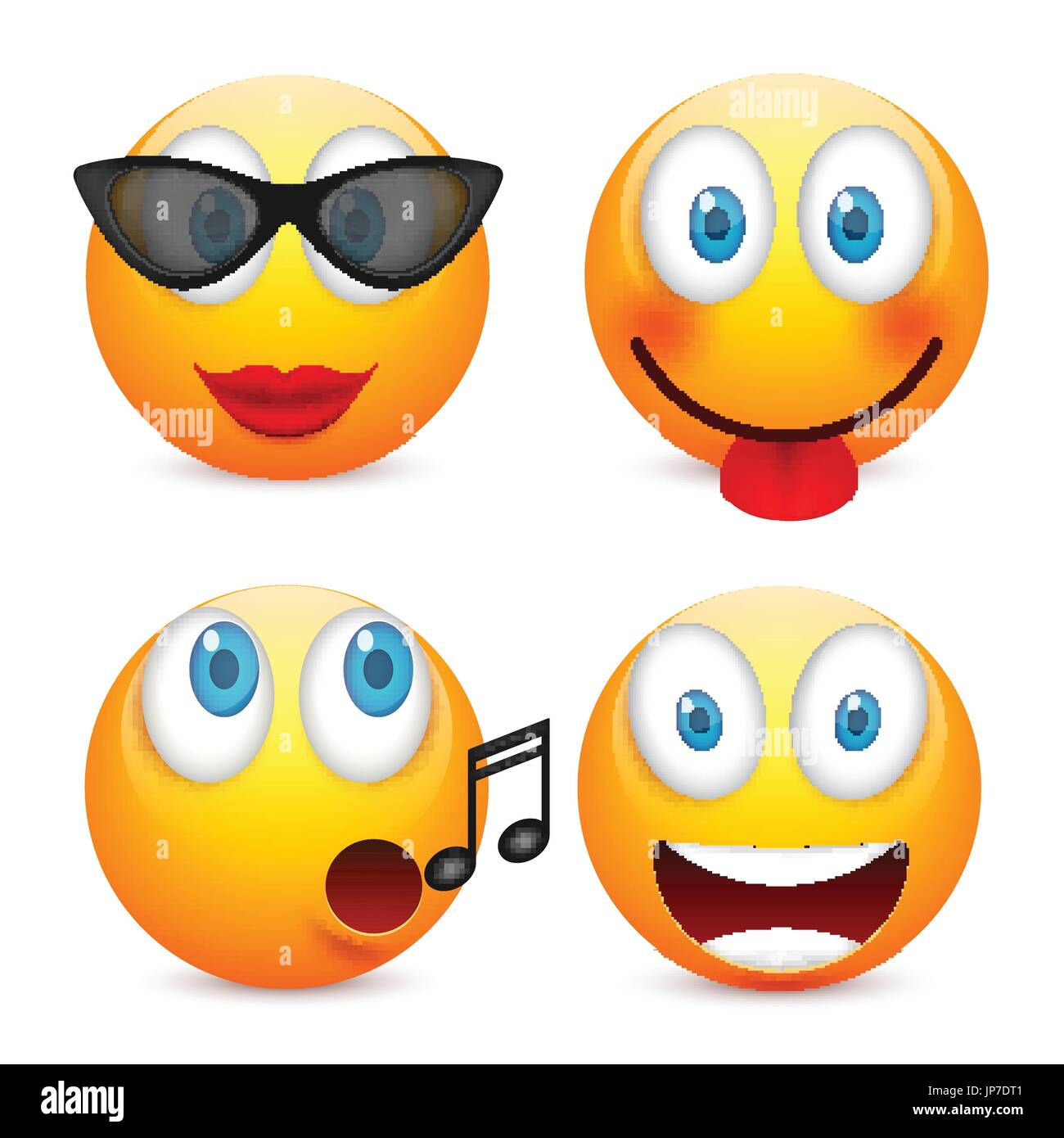 Smiley with blue eyes,emoticon set. Yellow face with emotions. Facial ...