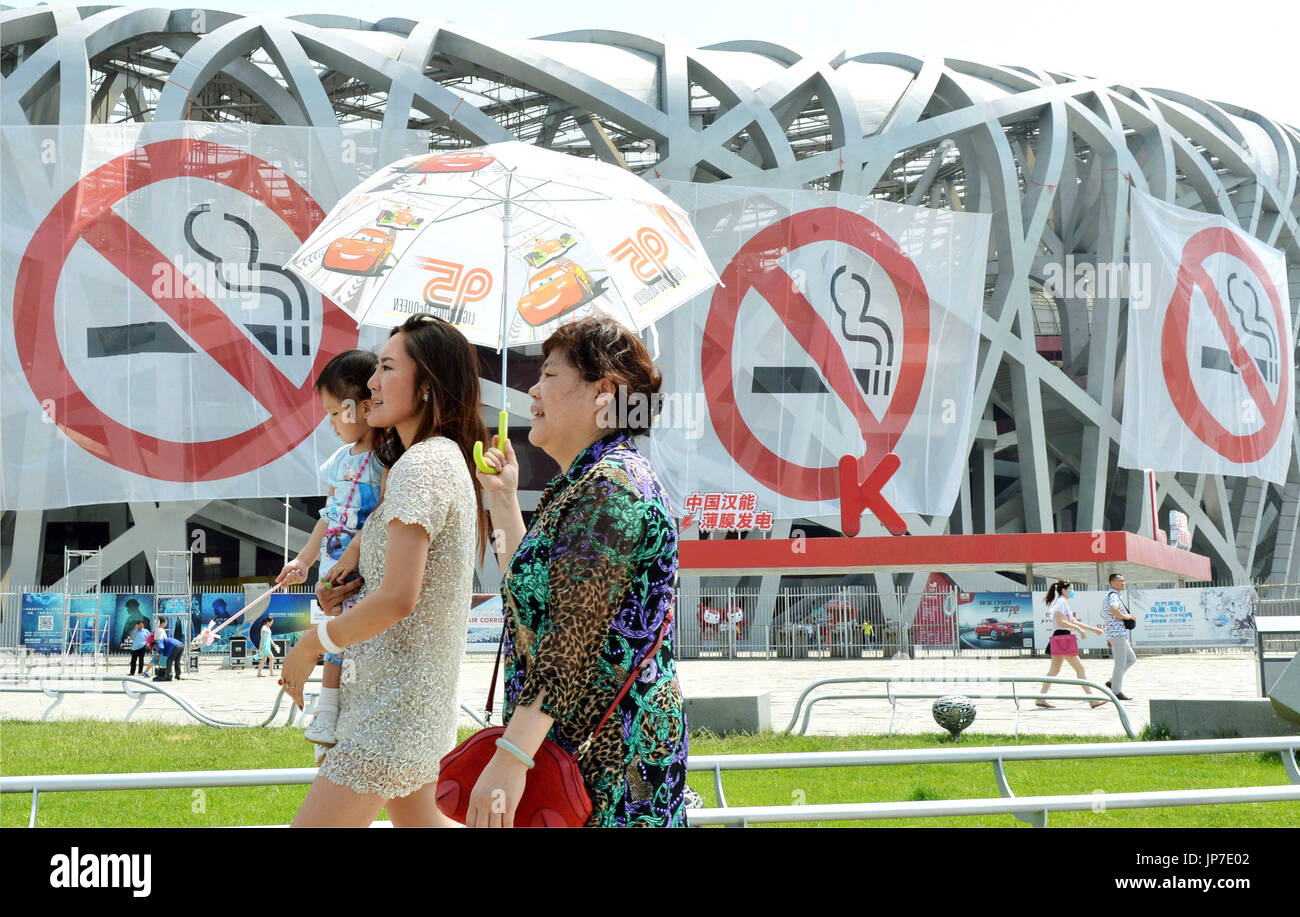 No-smoking posters are widely displayed on the main stadium of the 2008 ...