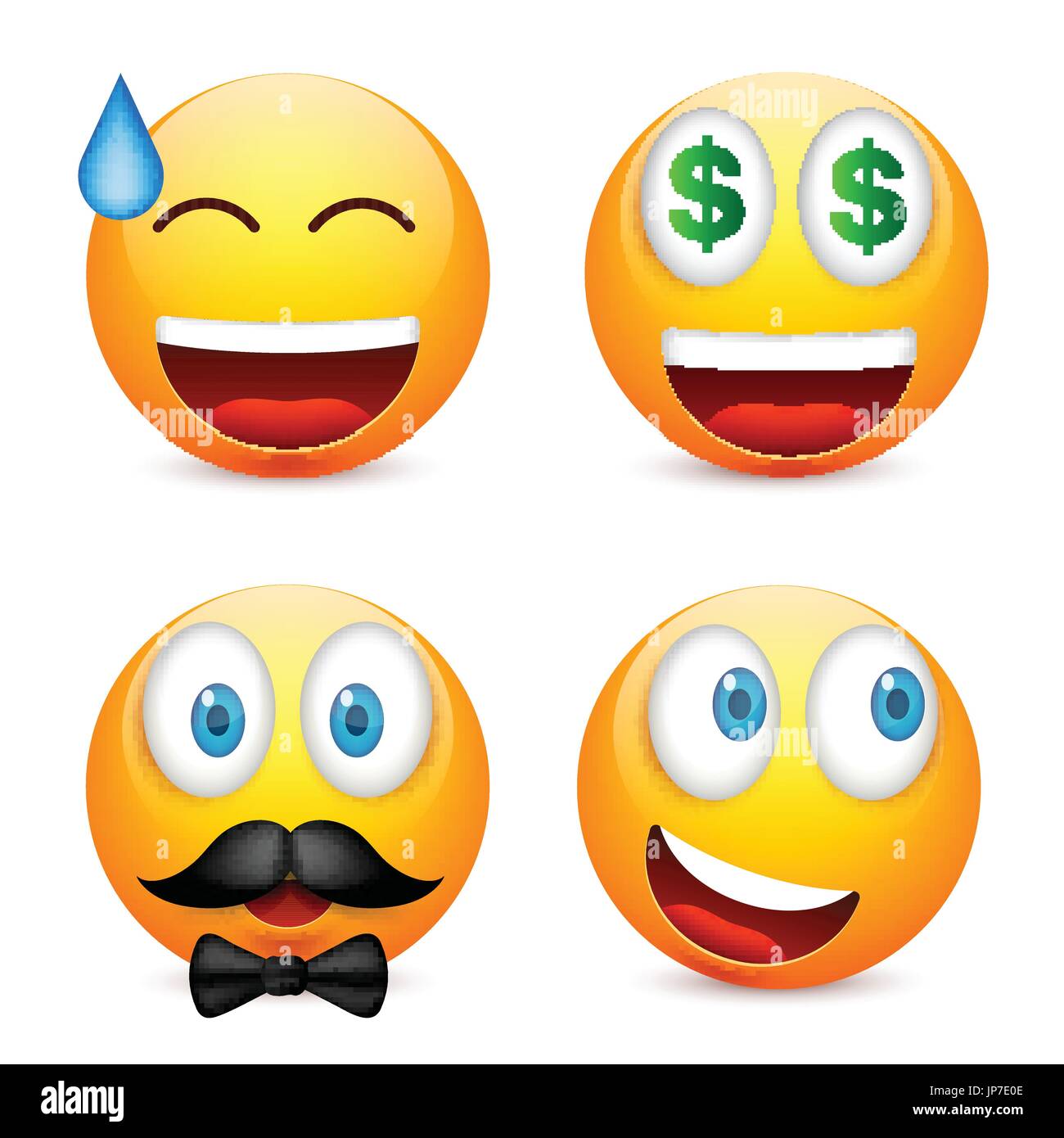 Smiley with blue eyes,emoticon set. Yellow face with emotions. Facial ...