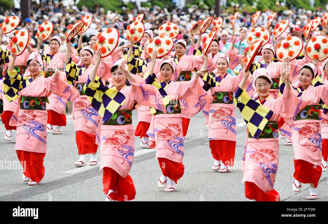 A Yamagata Hanagasa (flower hat) Festival parade is staged in Akita ...