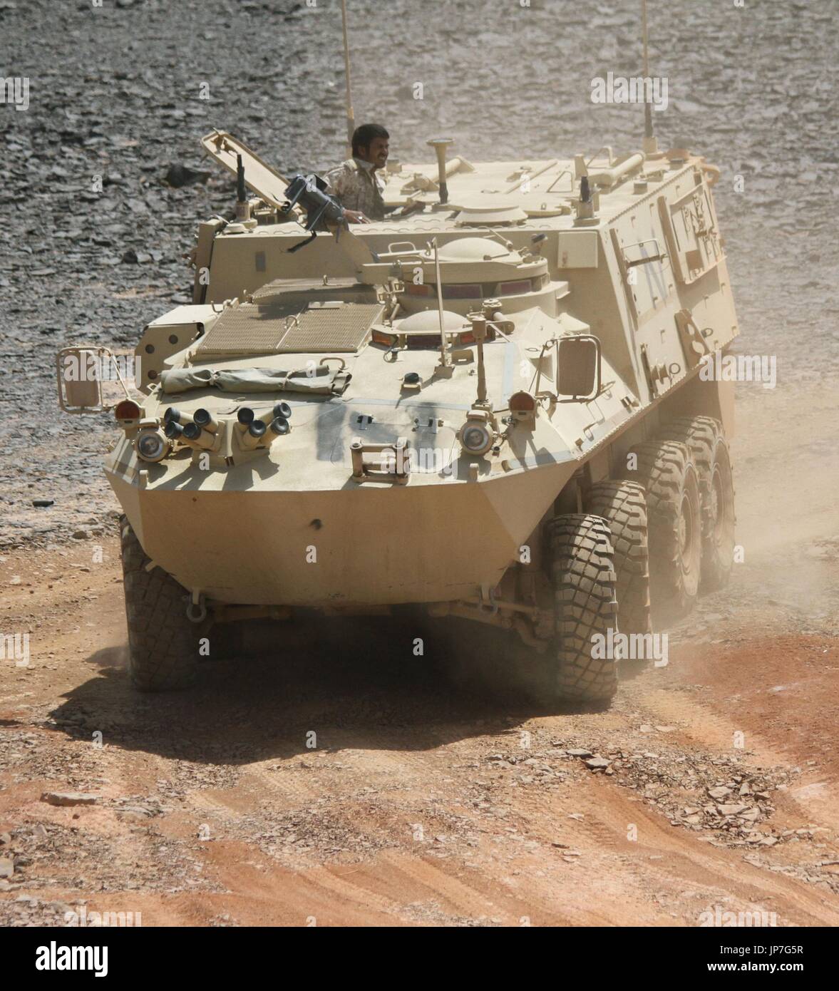 An armored vehicle of Saudi Arabia's border guard force is operated in ...