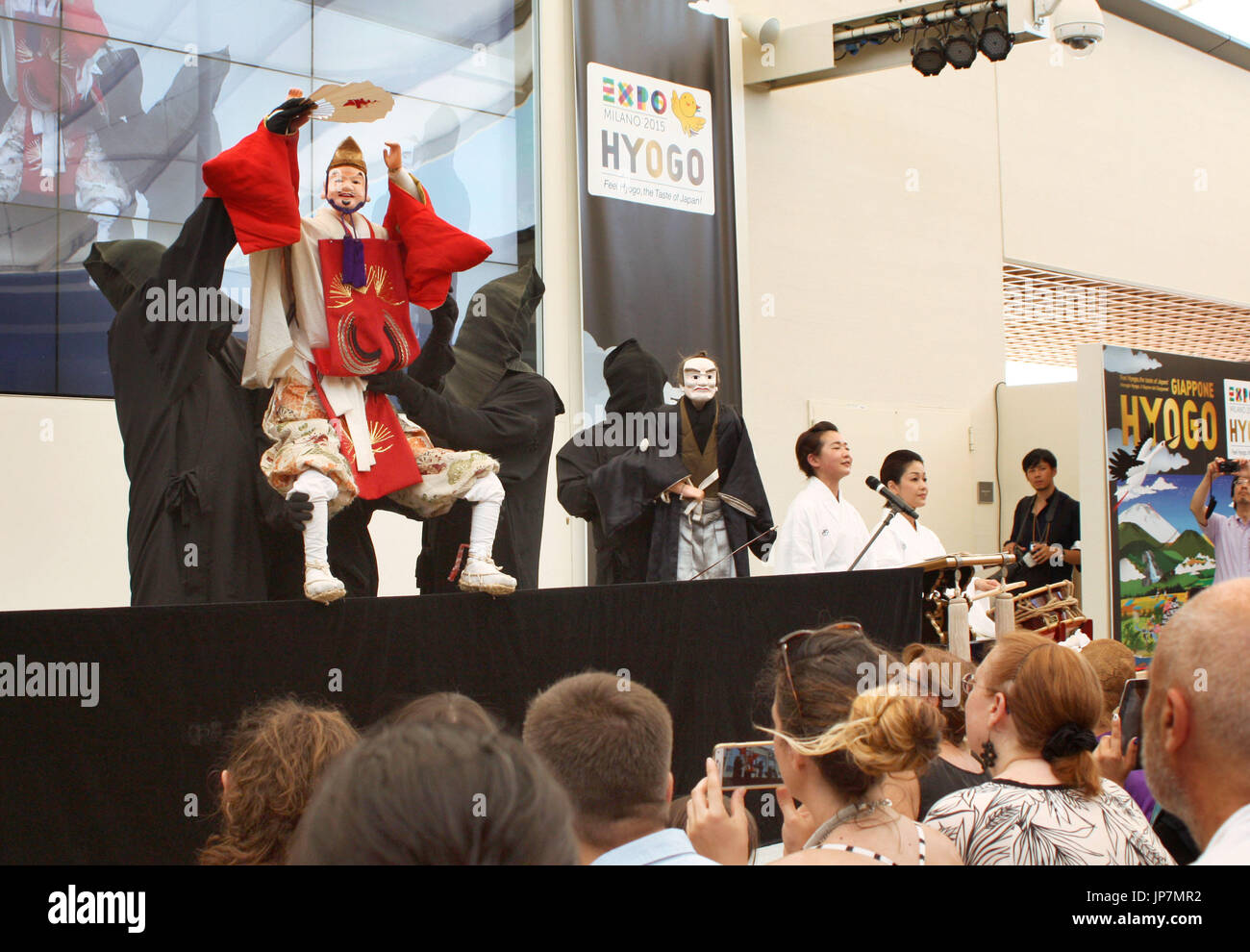Puppeteers from the Awaji district in Hyogo Prefecture perform a puppet ...