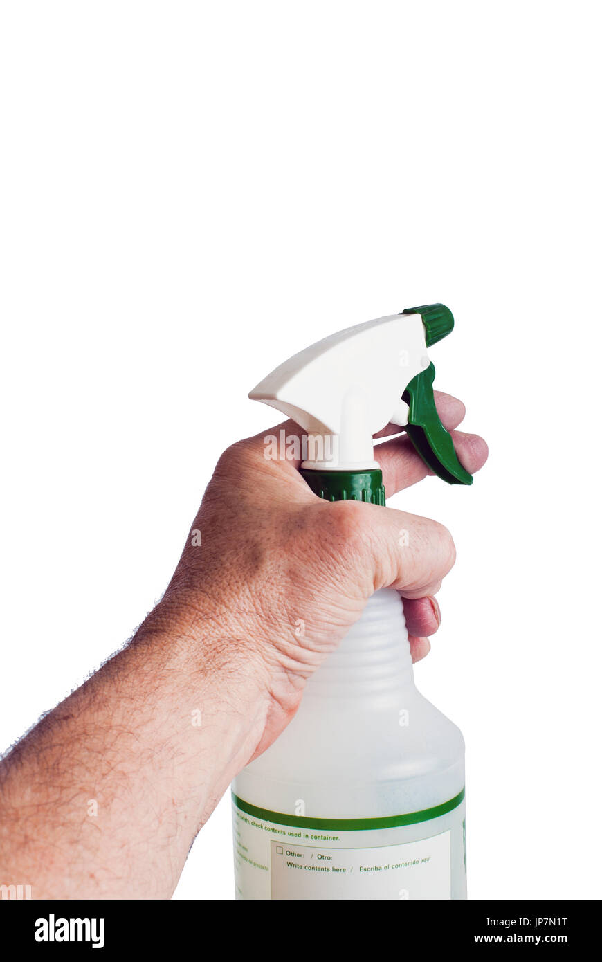 Male hand holding a spray bottle in the act of squirting it Stock Photo ...