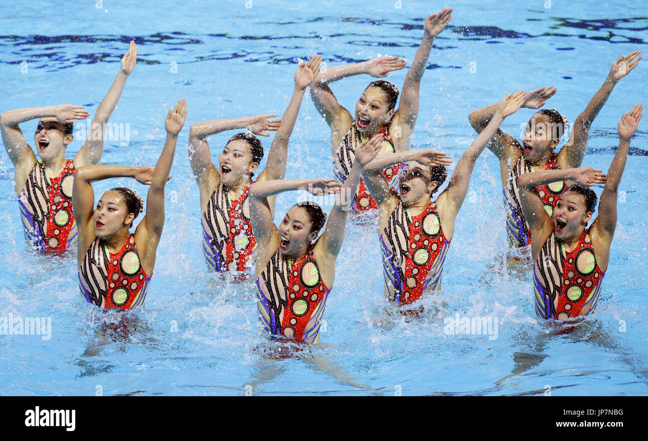 Japanese synchronized swimmers perform during the team technical ...