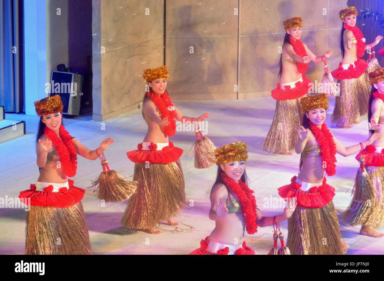 Four new hula dancers (back row) make their debuts on July 28, 2015, at ...