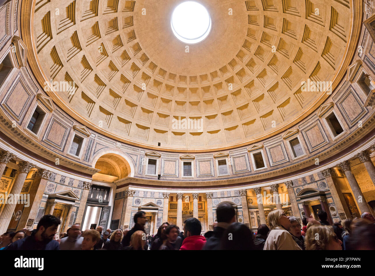 Horizontal view of the domed roof inside the Pantheon in Rome Stock ...