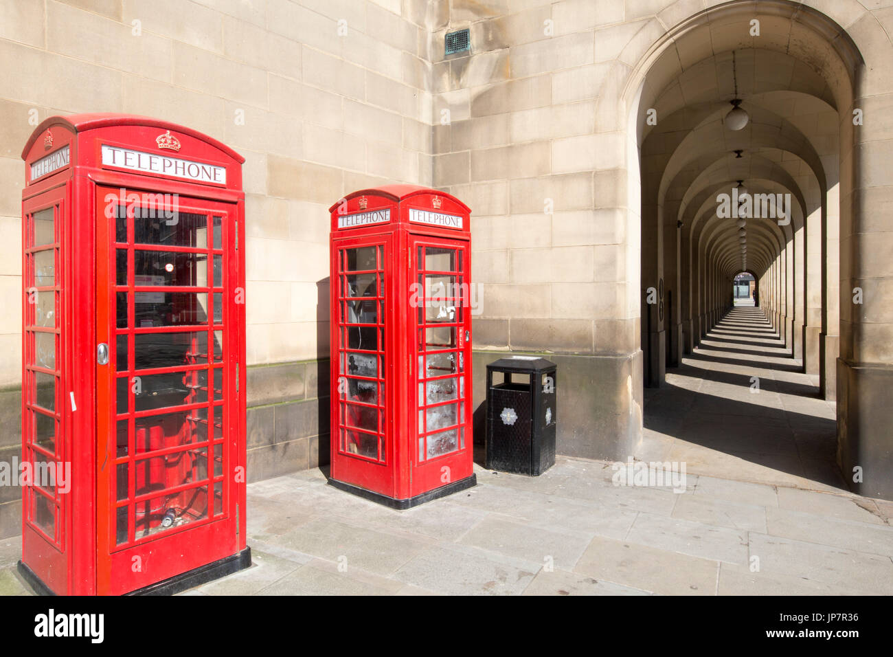 Classic British view in Manchester of old colonnades from the ...