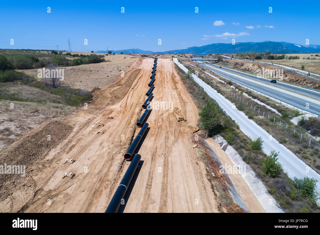 aerial view of construction of gas pipeline Trans Adriatic Pipeline ...