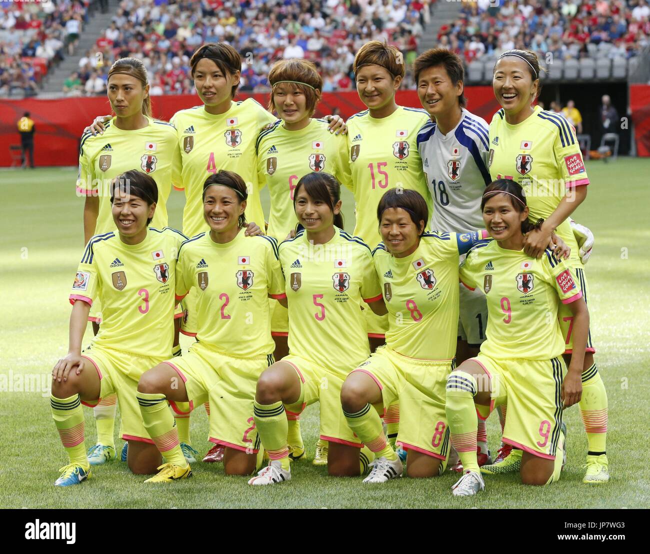 Japan's starting 11 pose for photos before a Women's World Cup Group C ...