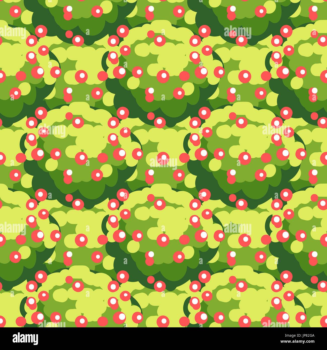 Nature seamless texture with abstract green foliage and berries, vector ...