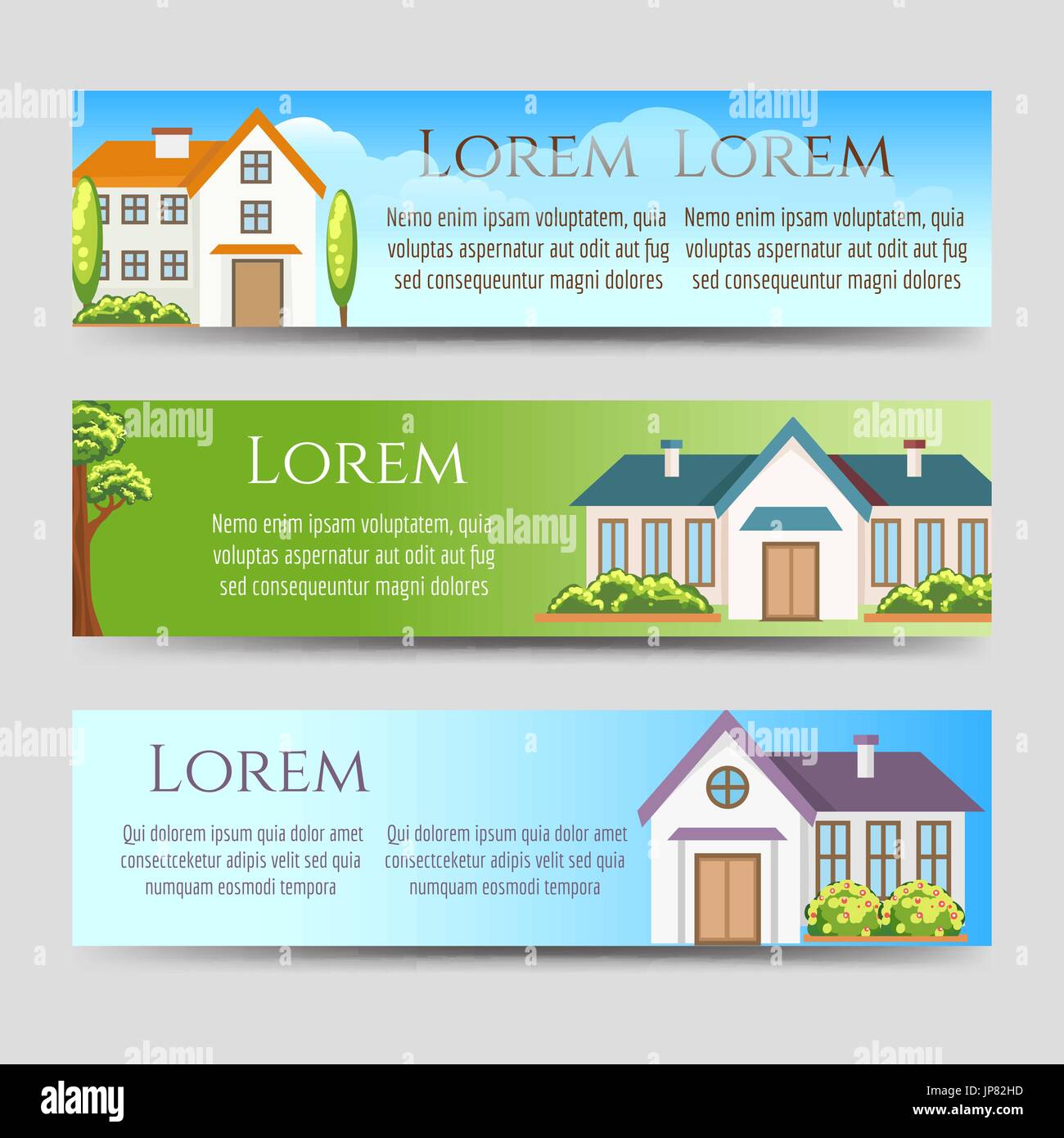 Real estate horizontal banners template with houses, vector ...