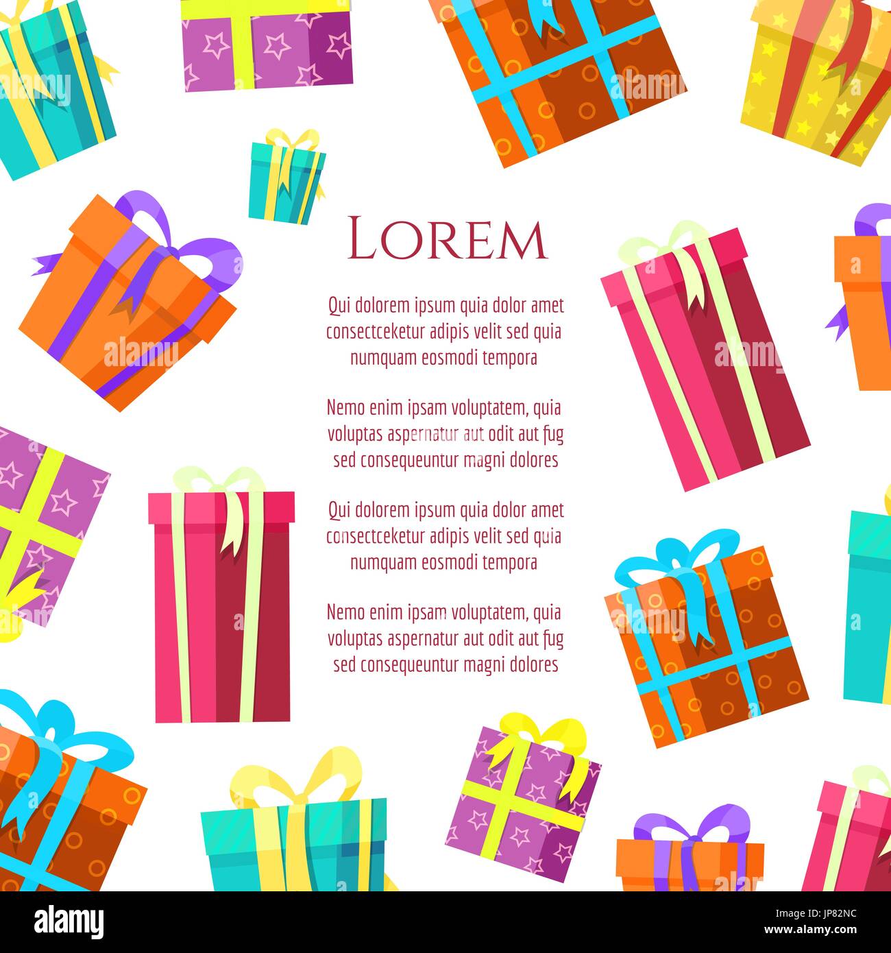 Colorful gift boxes poster design. Vector birthday, christmas ...