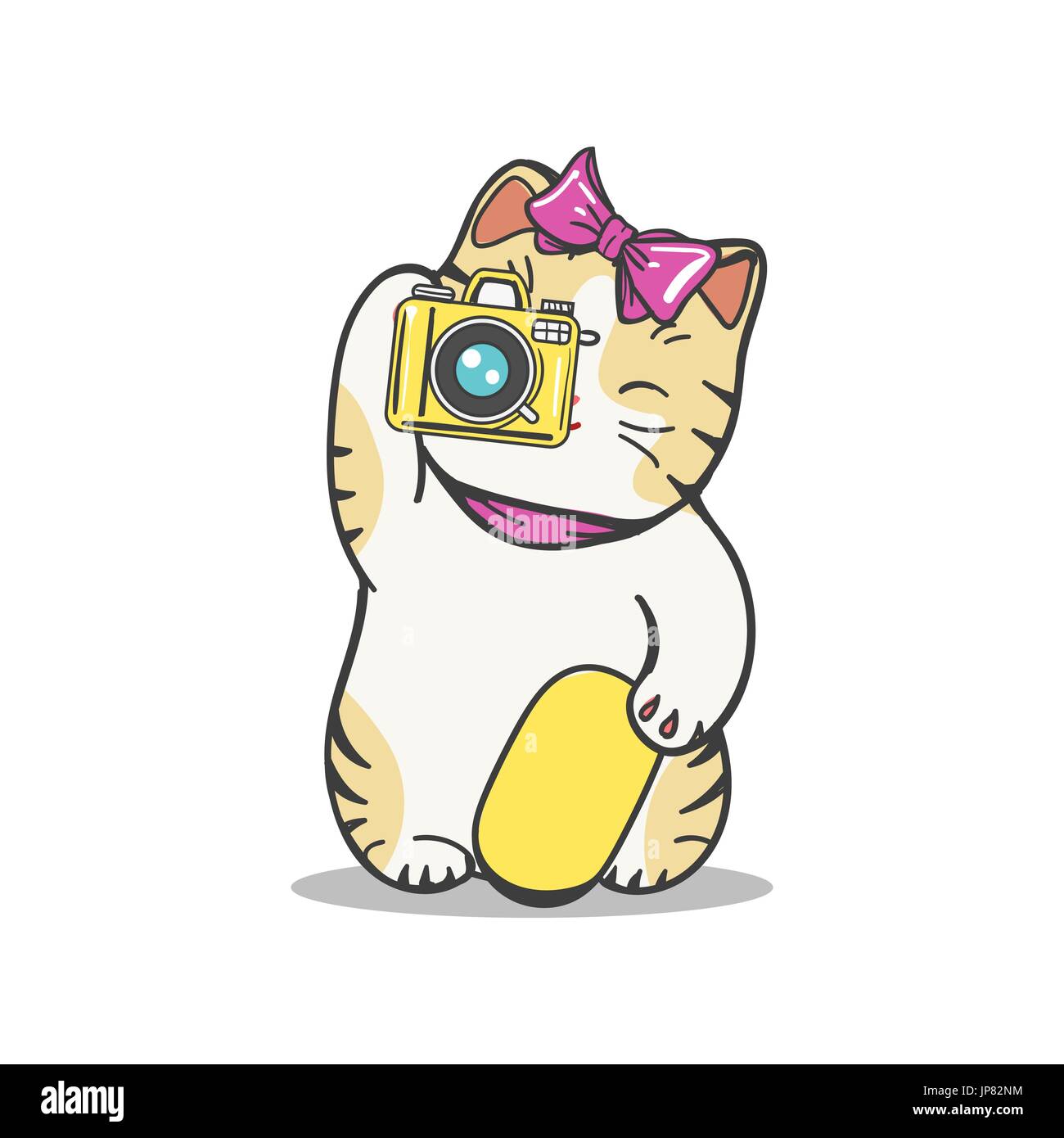Cute kitten makes photo. Vector cartoon character cat photographer ...