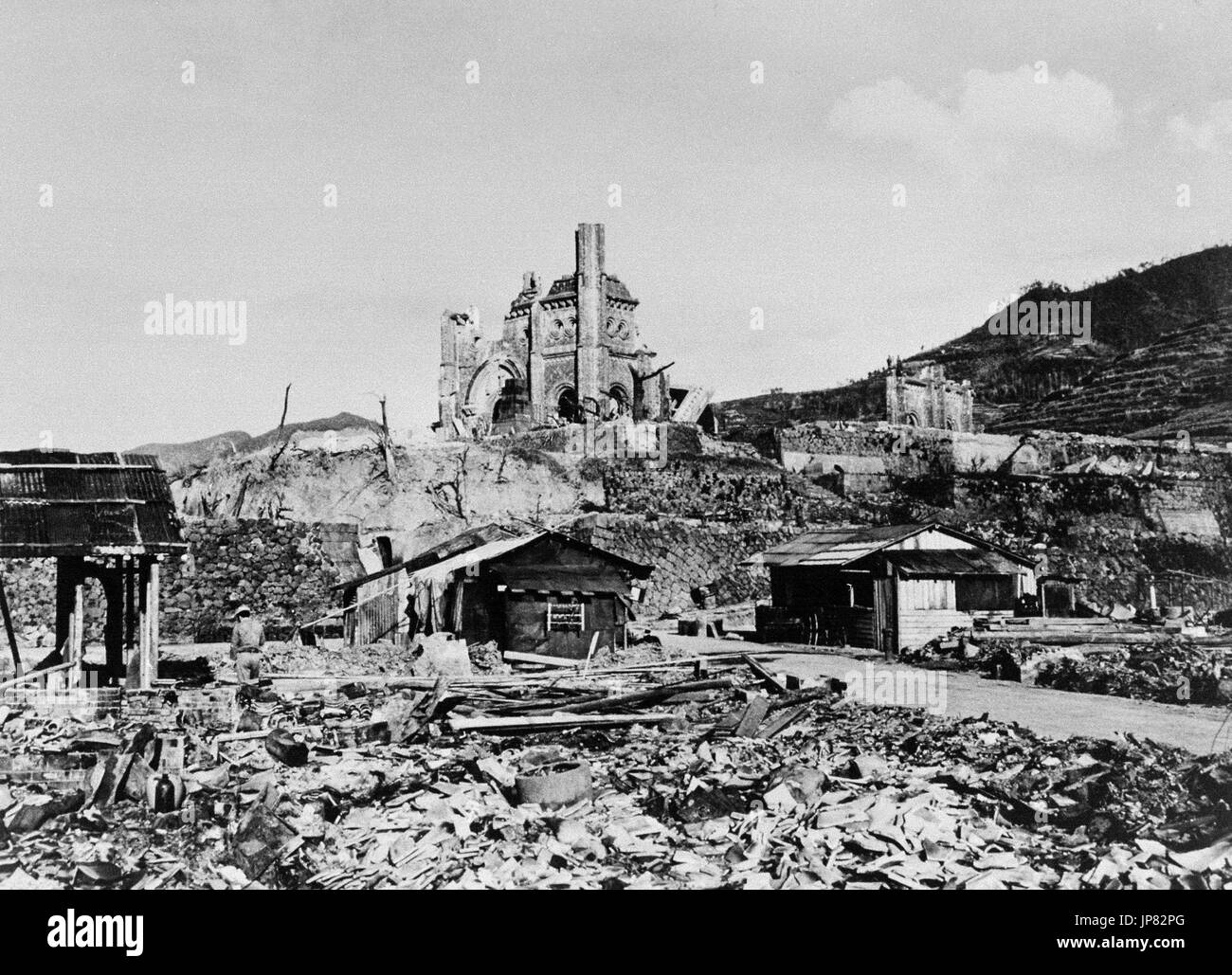 File photo taken in December 1945 shows Urakami Church (C back) in ...