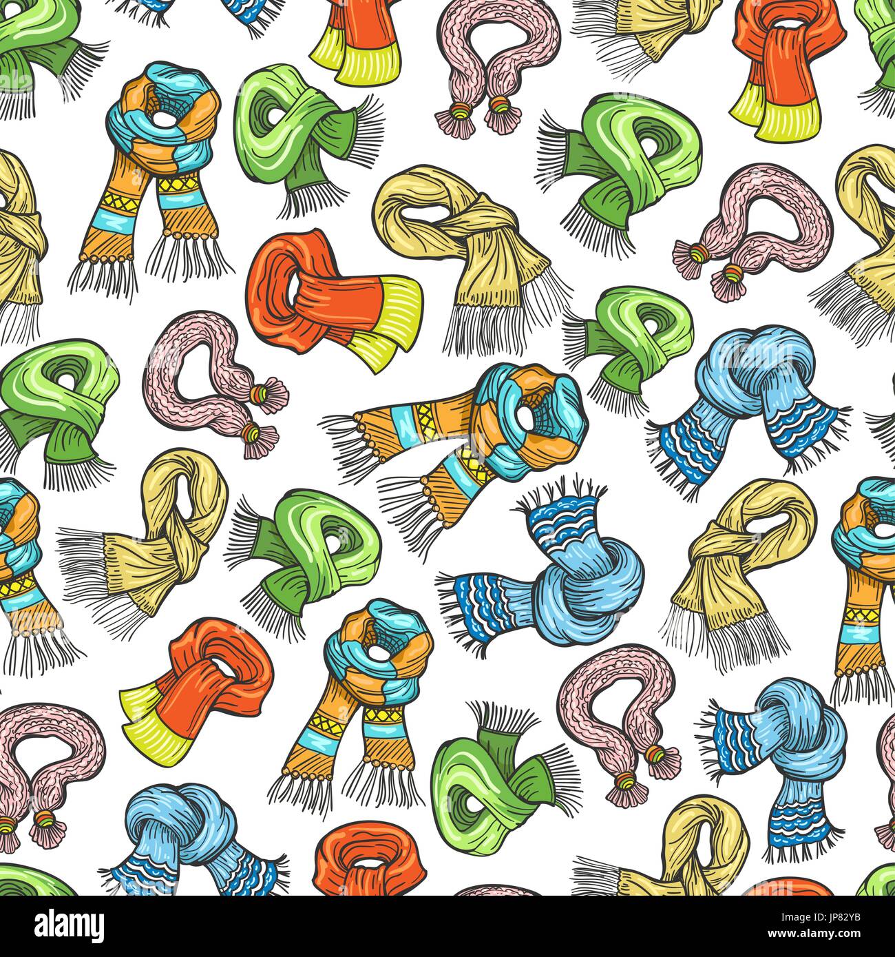 Colorful winter scarves seamless pattern with white background. Vector ...