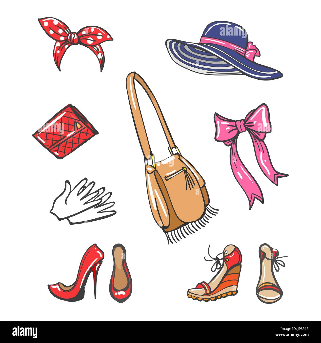 Girls fashion accessories isolated on white background. Vector colorful ...