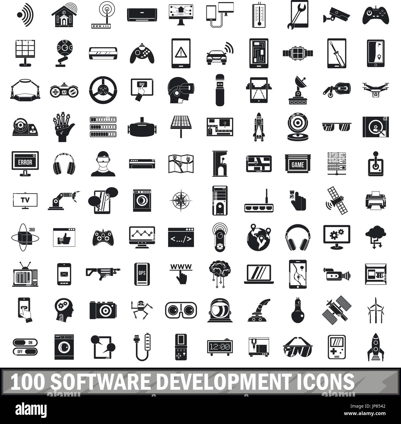 100 software development icons set, simple style Stock Vector Image ...