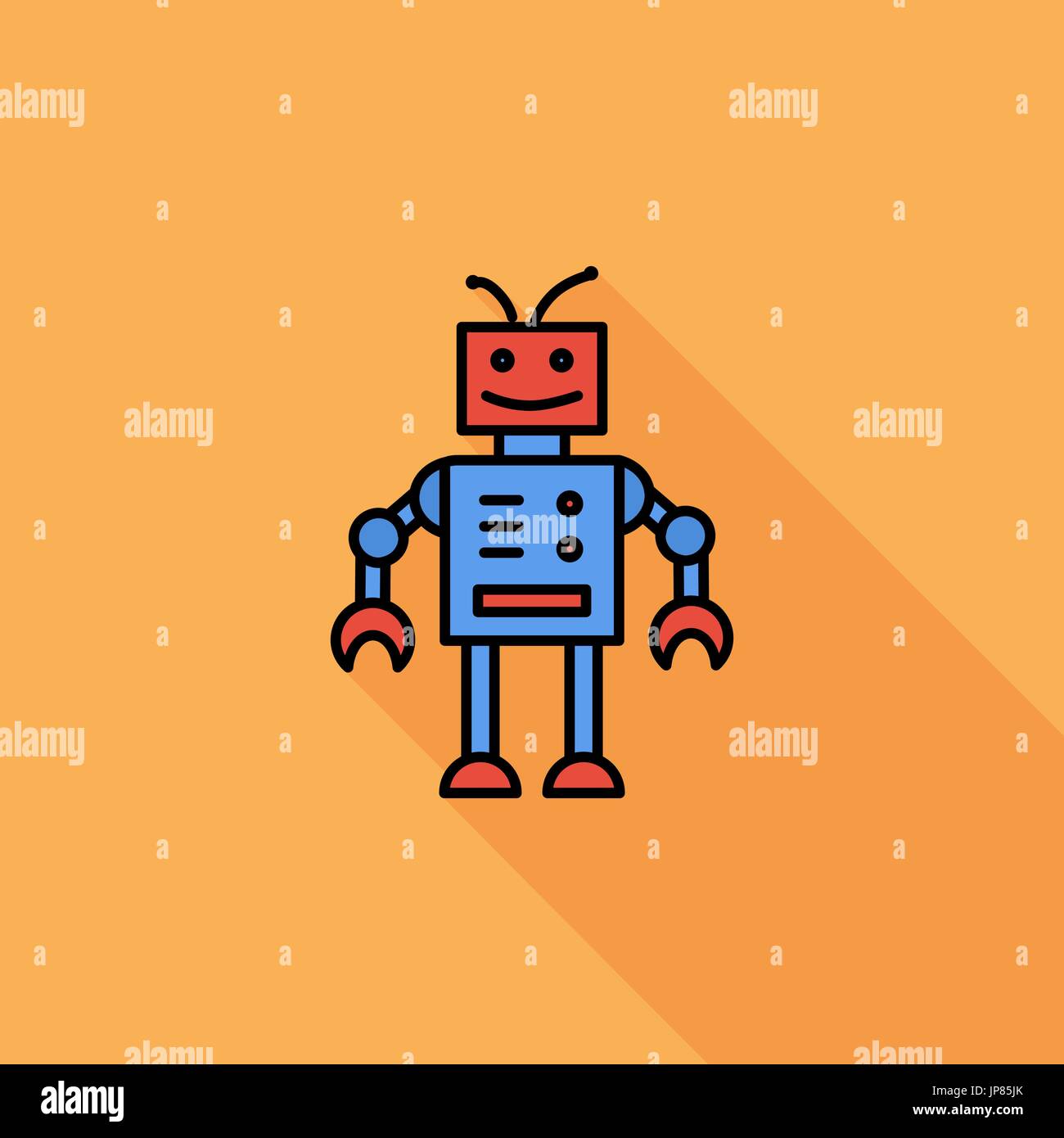Robot toy icon. Flat vector related icon with long shadow for web and ...
