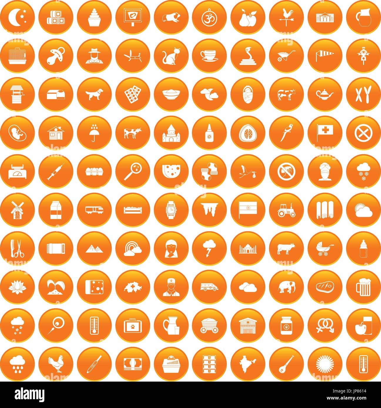100 cow icons set orange Stock Vector Image & Art - Alamy