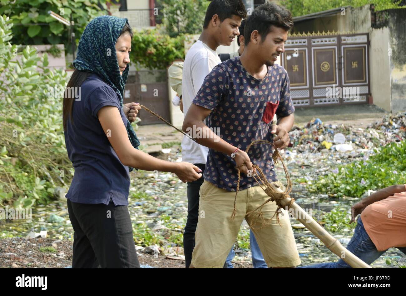 Volunteers engage in cleanup activities in Varanasi, northern India, as ...