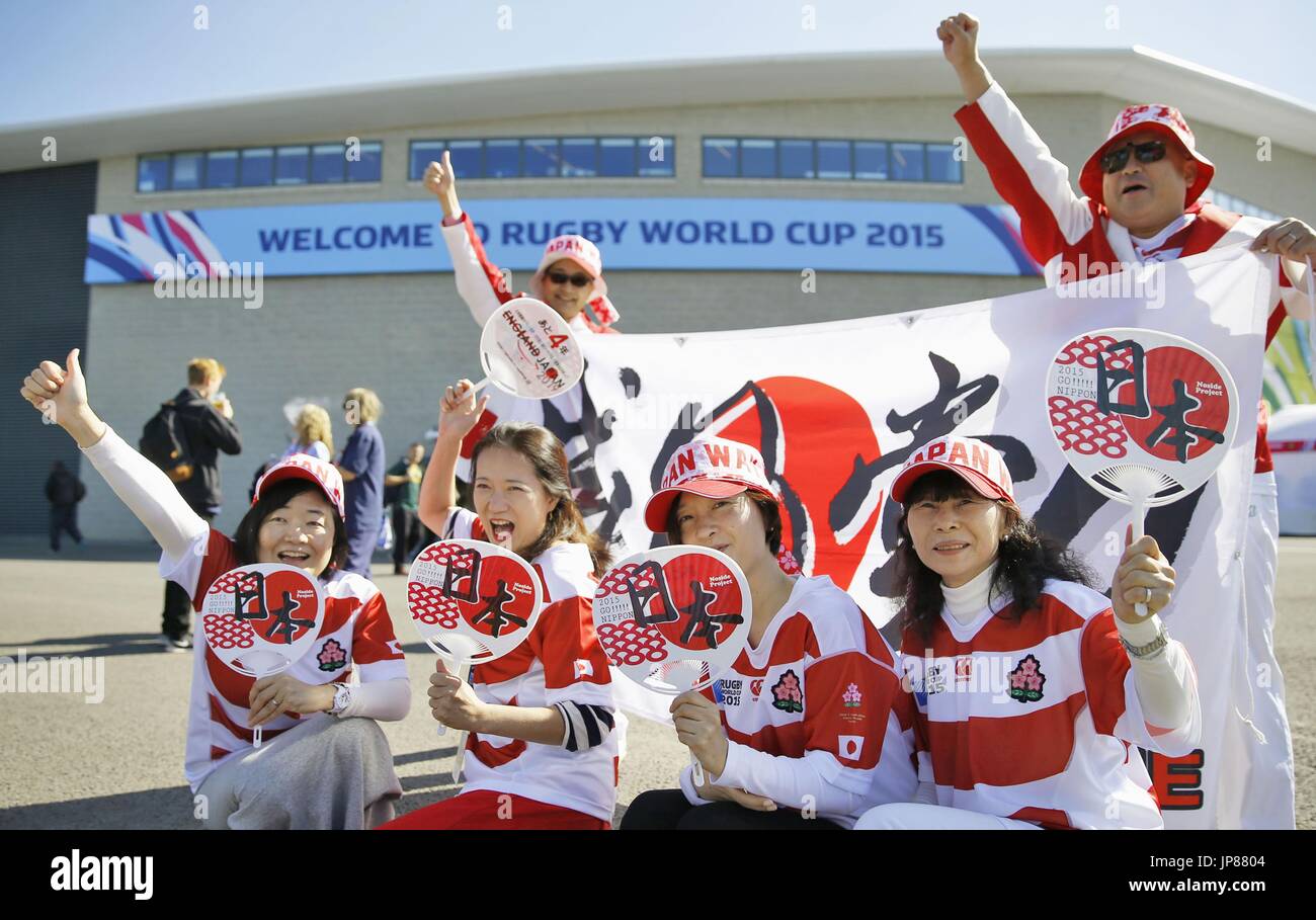 Japanese rugby fans pose for a photo ahead of a Pool B game against ...