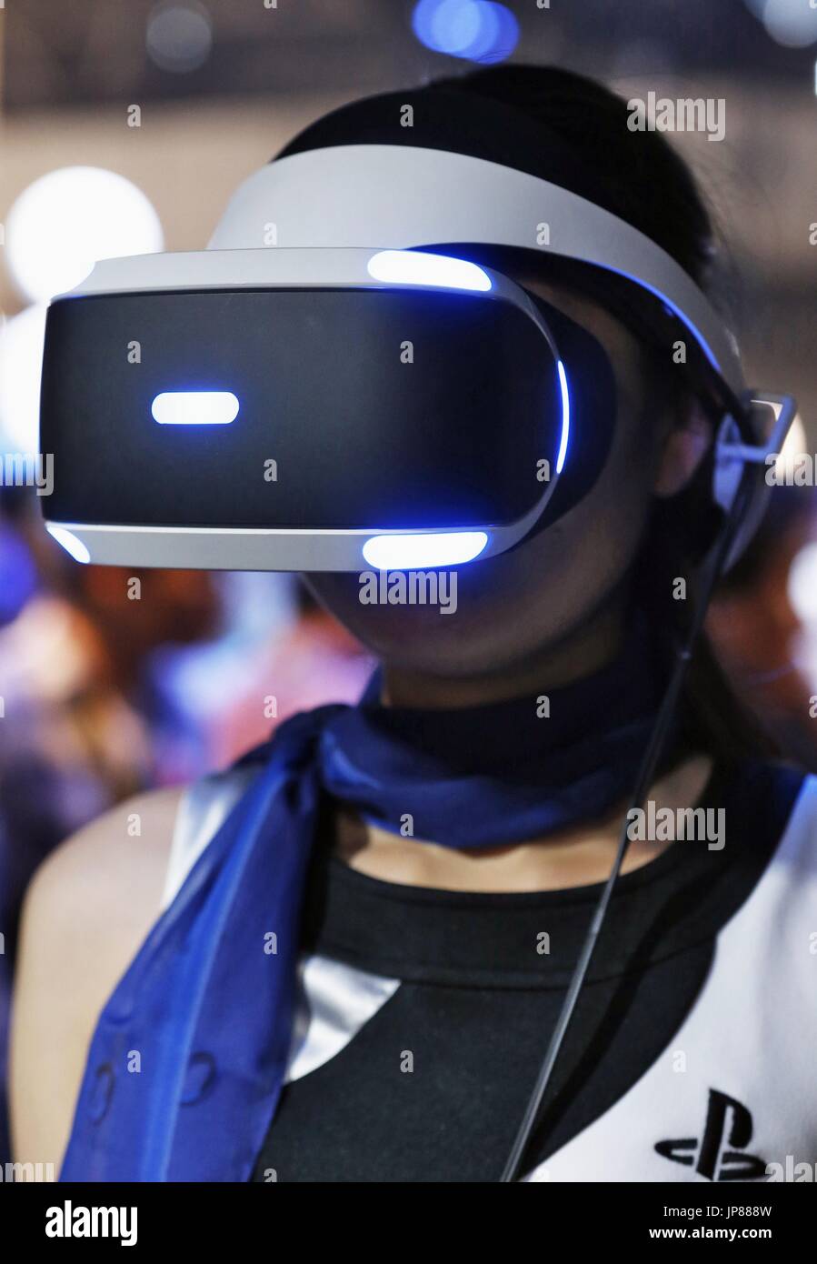 Sony Computer Entertainment Inc. exhibits a virtual reality headset for ...