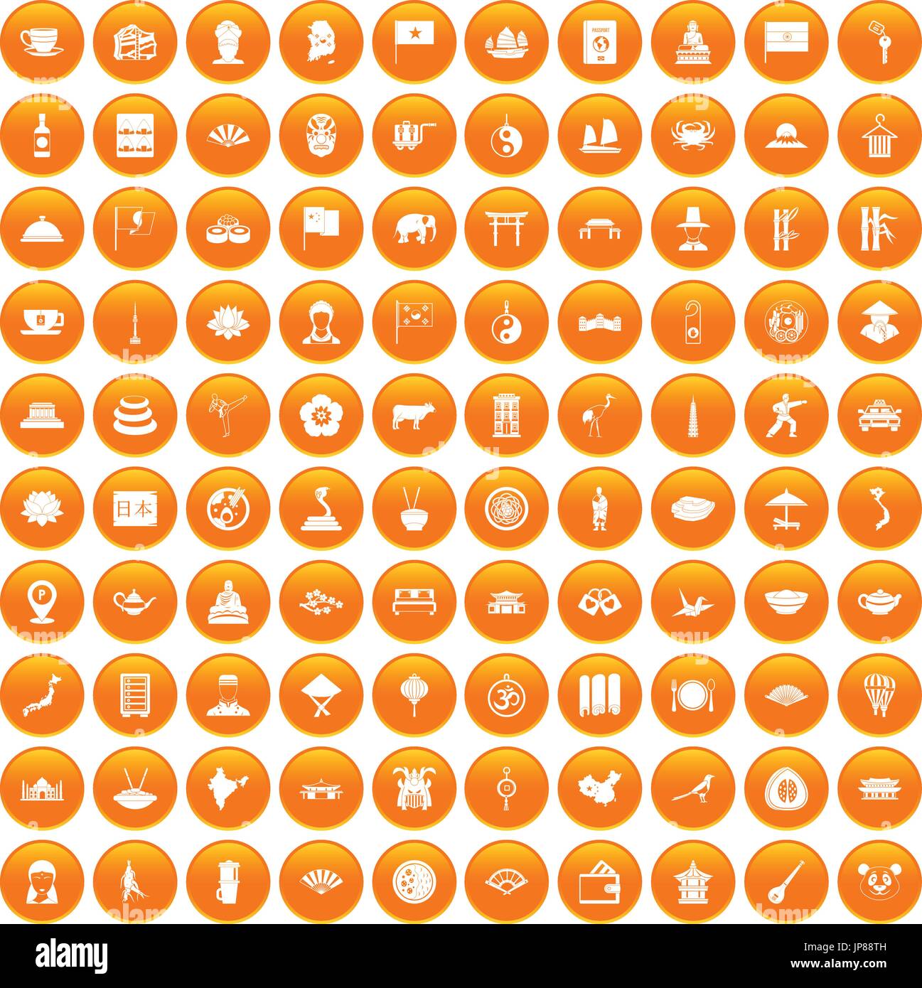 100 dish icons set orange Stock Vector Image & Art - Alamy